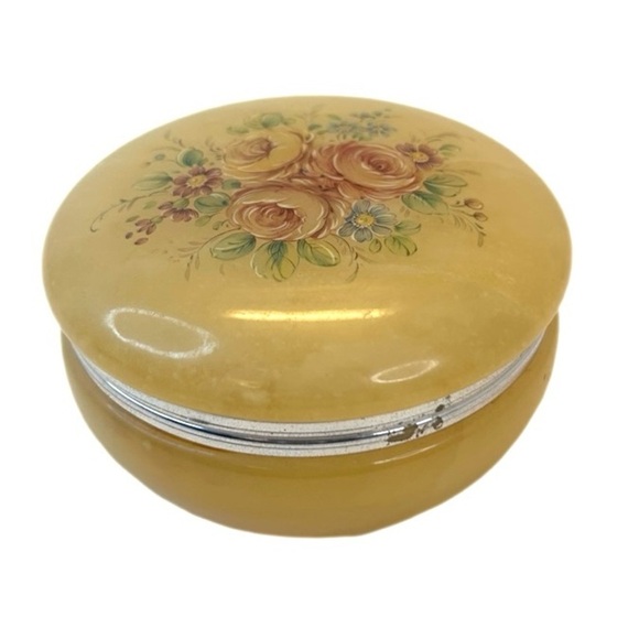 Storage & Organization | Italy Alabaster Hand Painted Floral Round ...